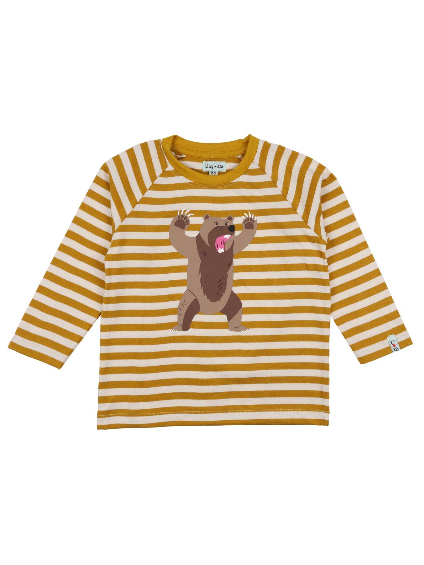 Lilly + Sid Boys Grizzly Bear Stripe Long Sleeve T-Shirt - Yellow | Very