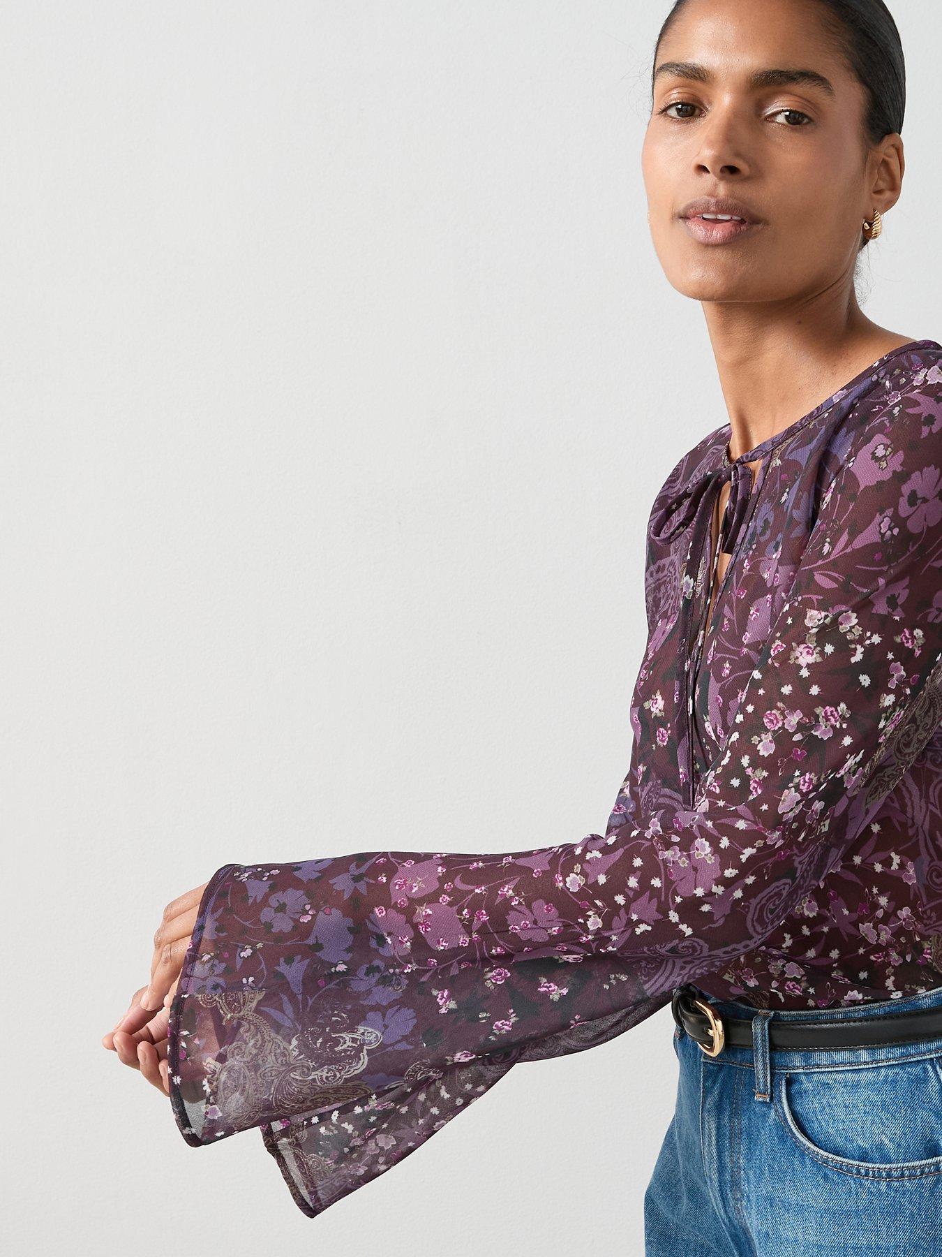 The Very Collection Paisley Print Keyhole Detailed Tie Blouse - Purple ...