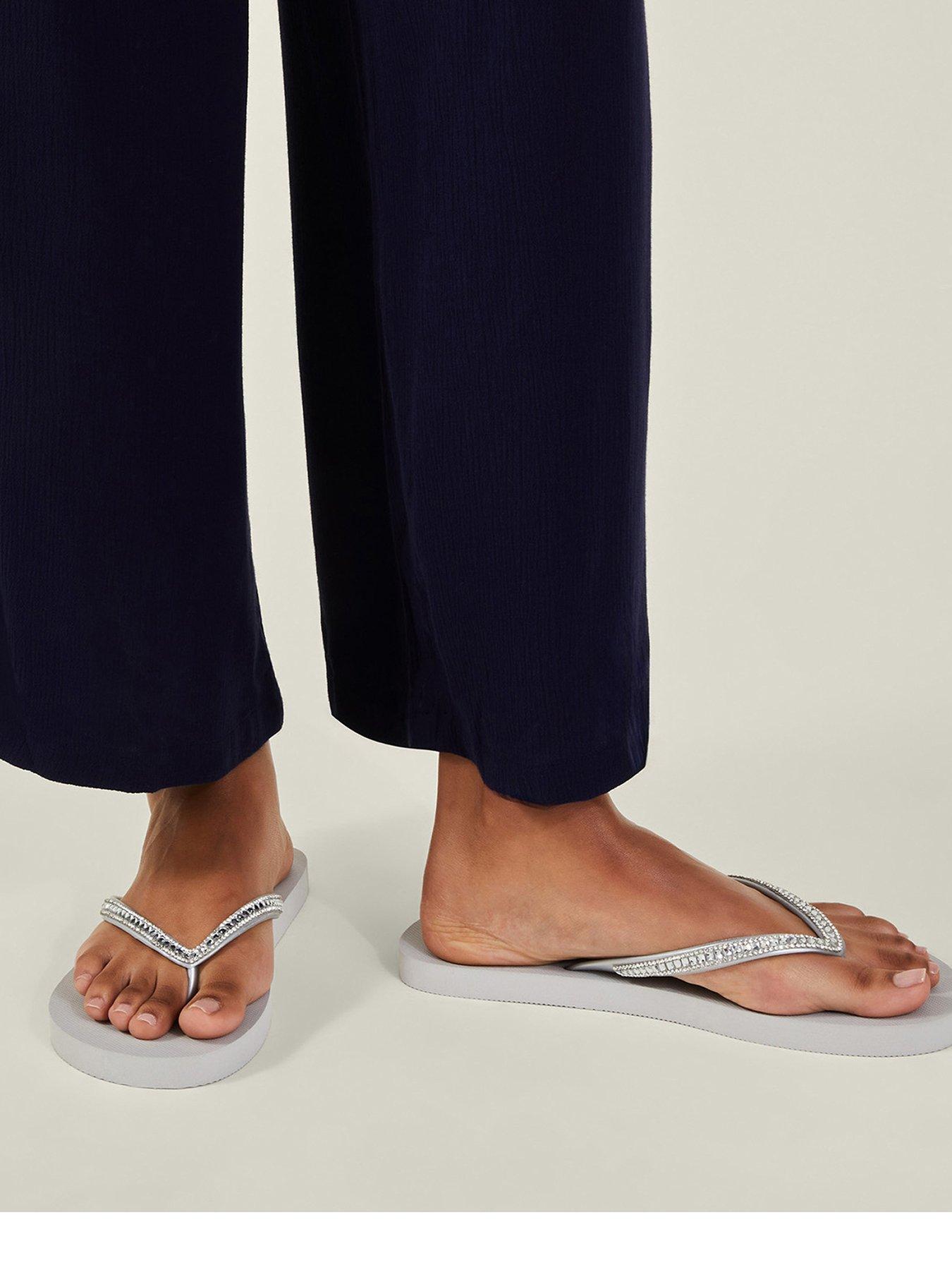 Accessorize Crystal Embellished Flip Flops - Silver/ Grey | Very