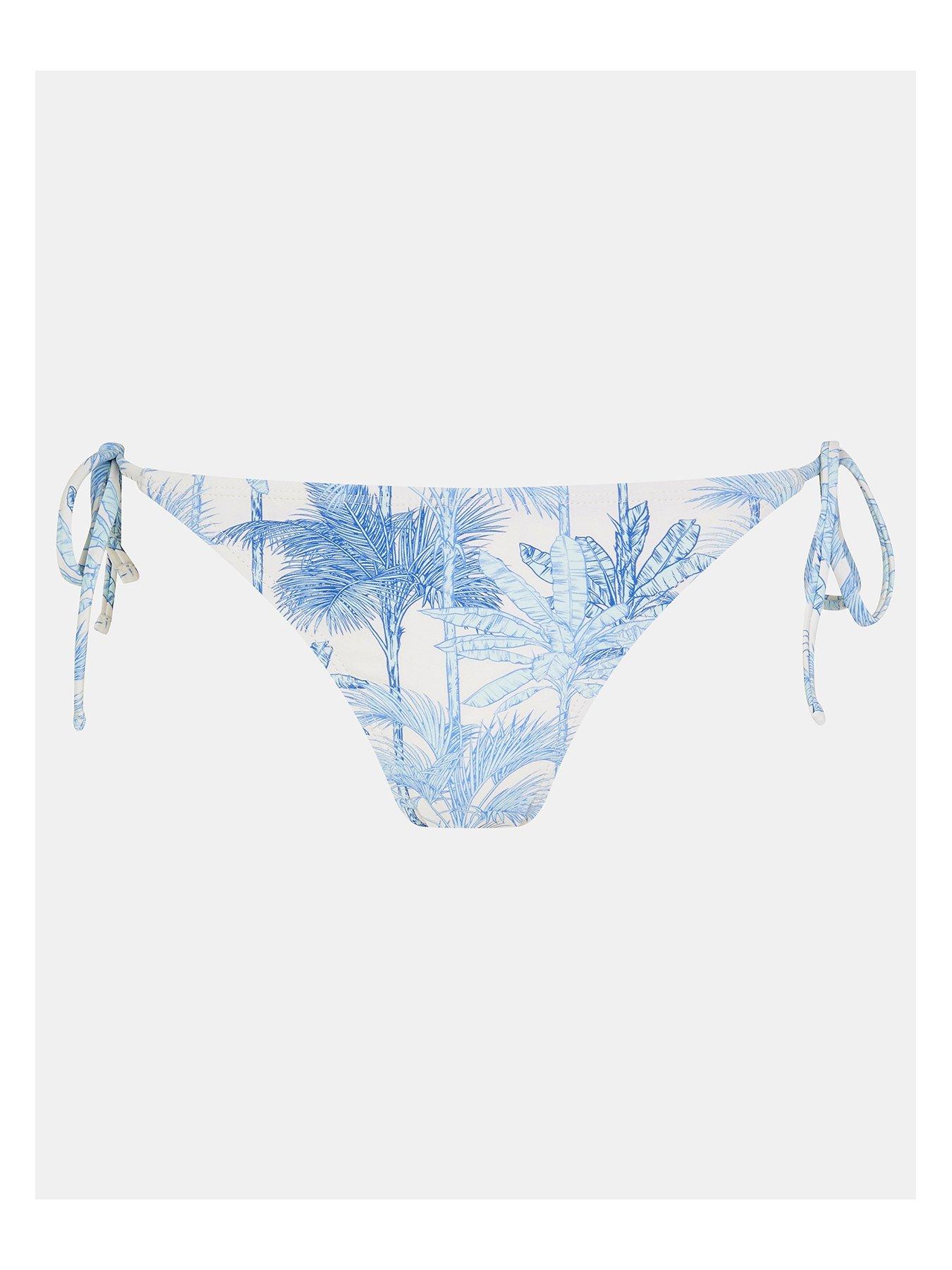Accessorize Blue Palm Tie Side Bikini Bottoms - White | Very