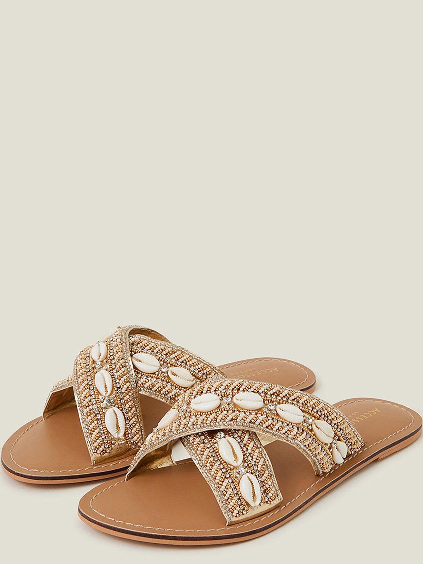 Accessorize Shell Cross Strap Sandals - Gold | Very
