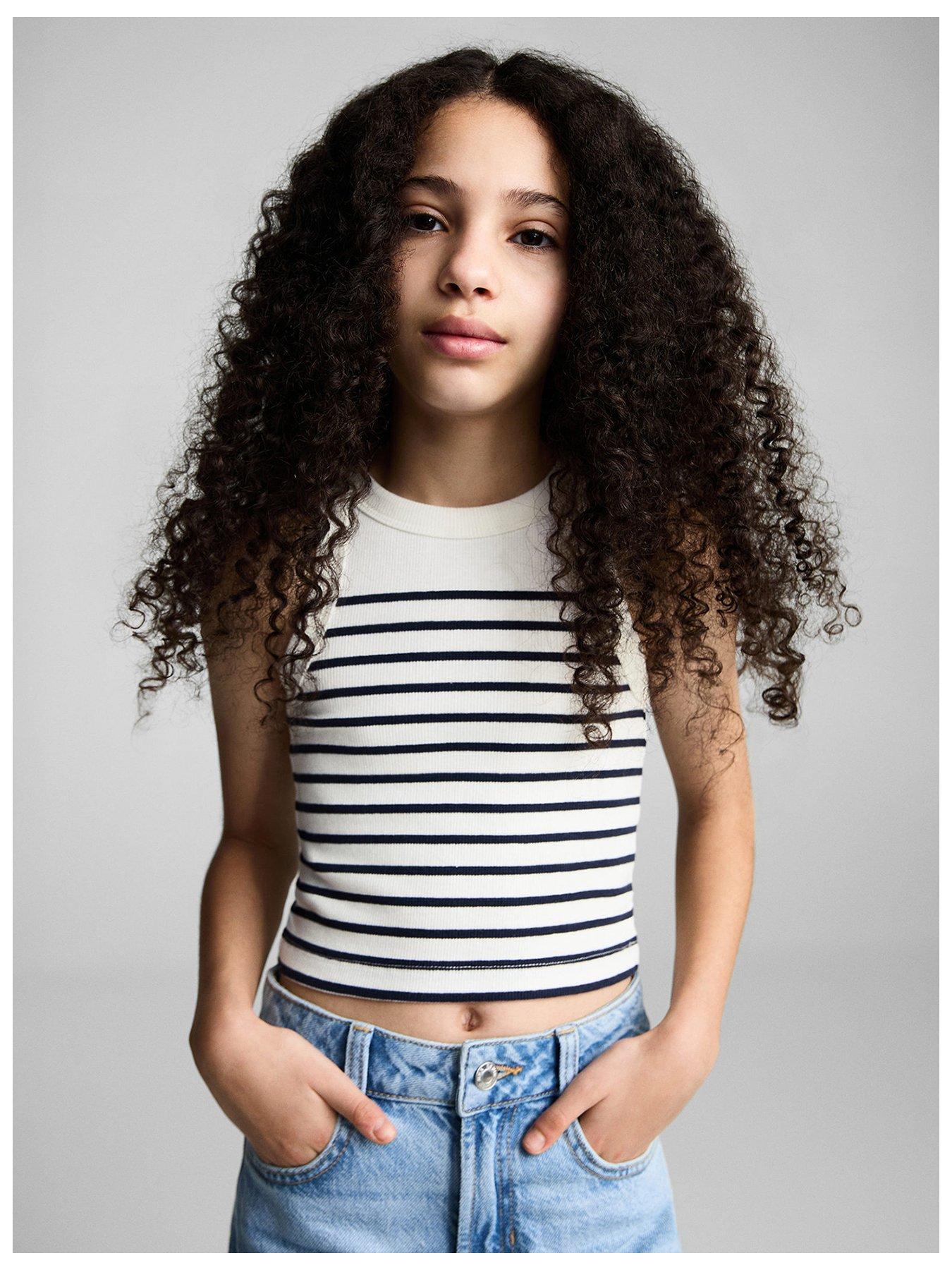 Mango Girls Stripe Rib Vest Top - Light Cream | Very