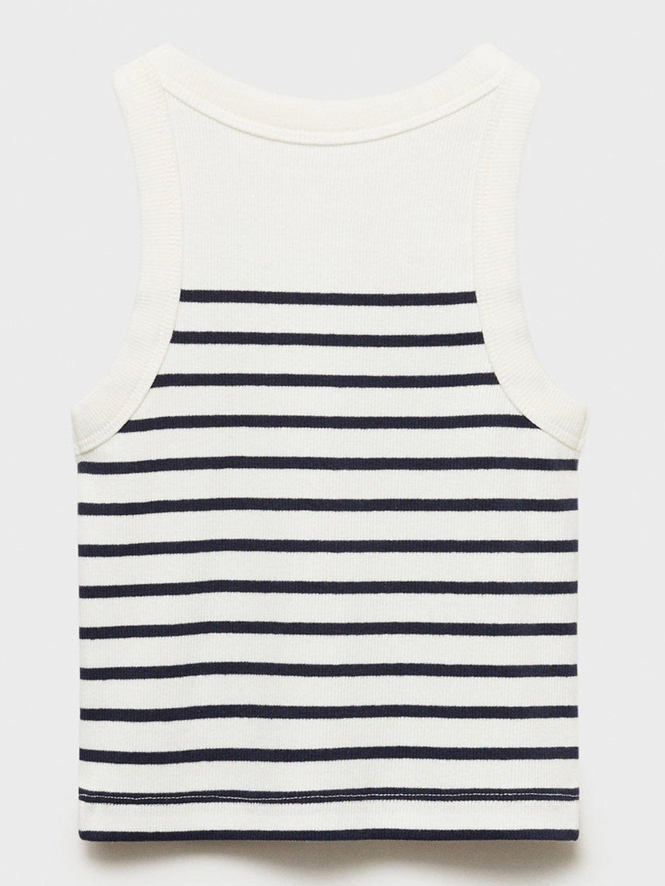 Mango Girls Stripe Rib Vest Top - Light Cream | Very