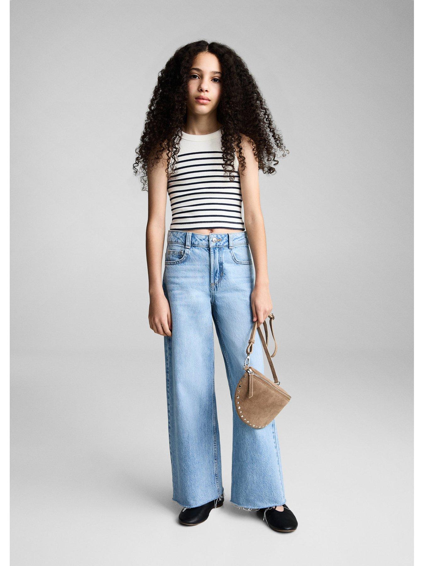 Mango Girls Stripe Rib Vest Top - Light Cream | Very