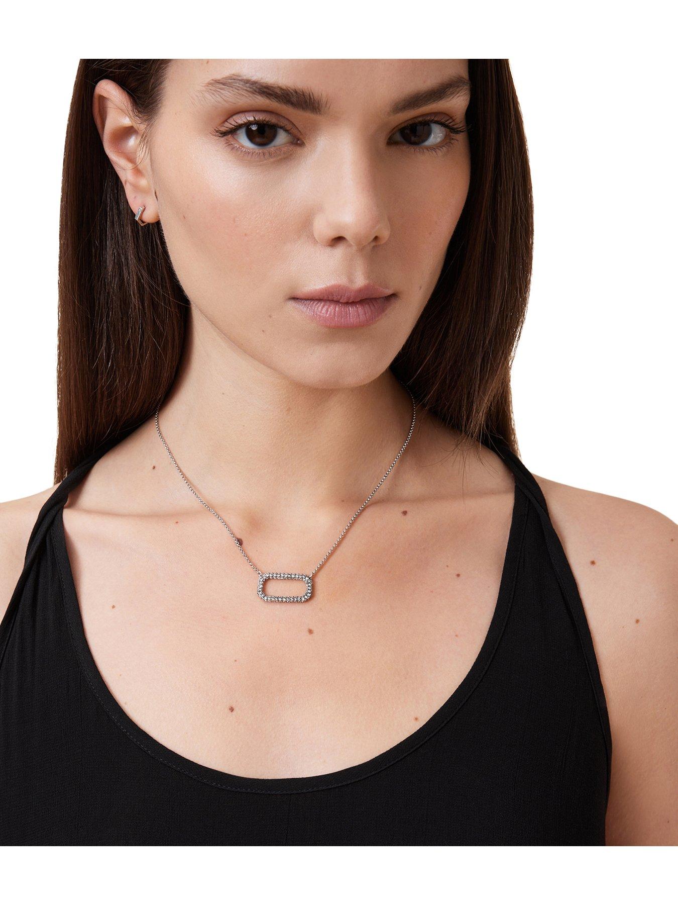 AllSaints Crystal Hex Short Pendant Necklace - Silver | Very