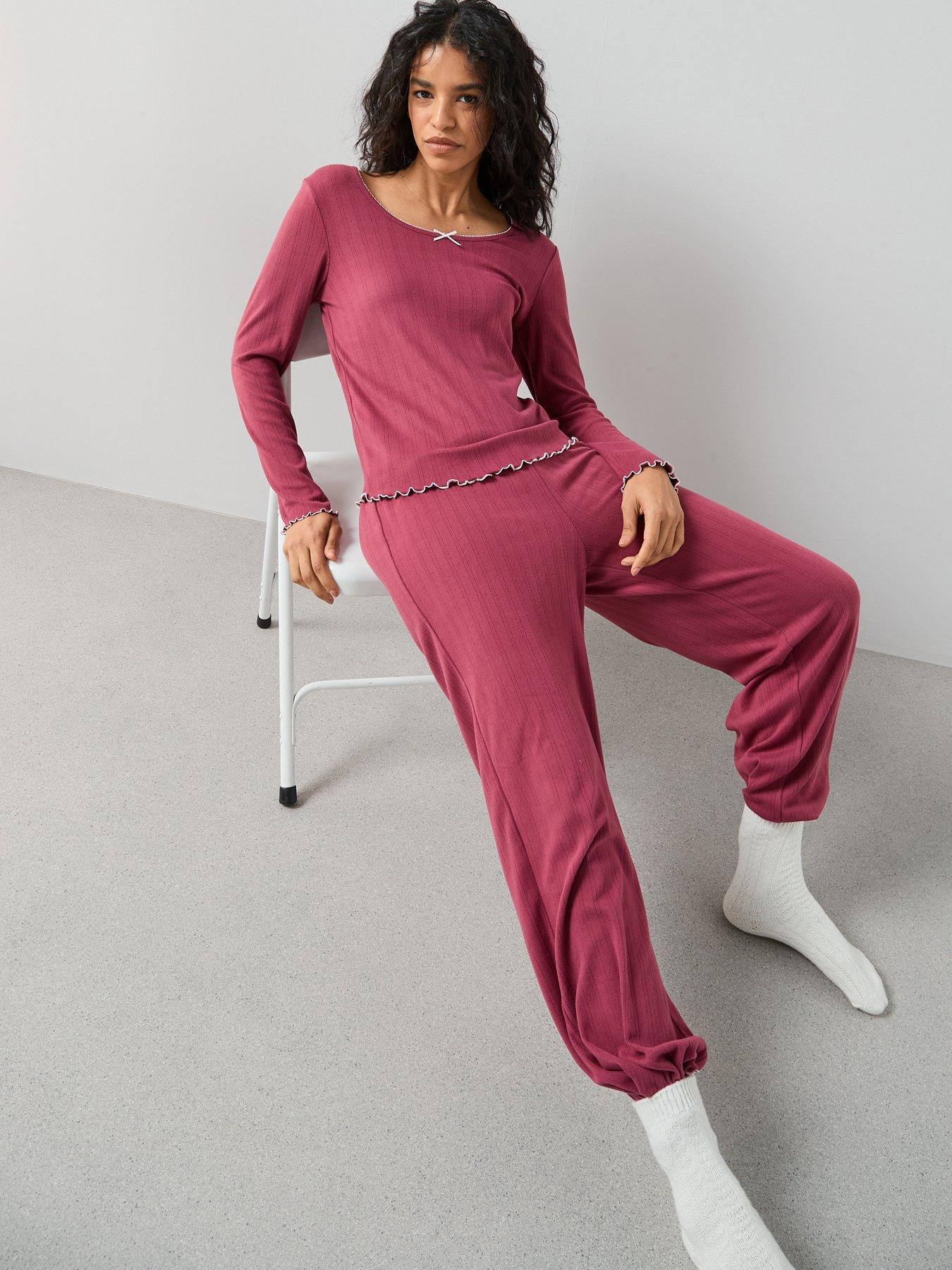 The Very Collection Soft Touch Pointelle Henley And Wide Leg Pyjama Set ...