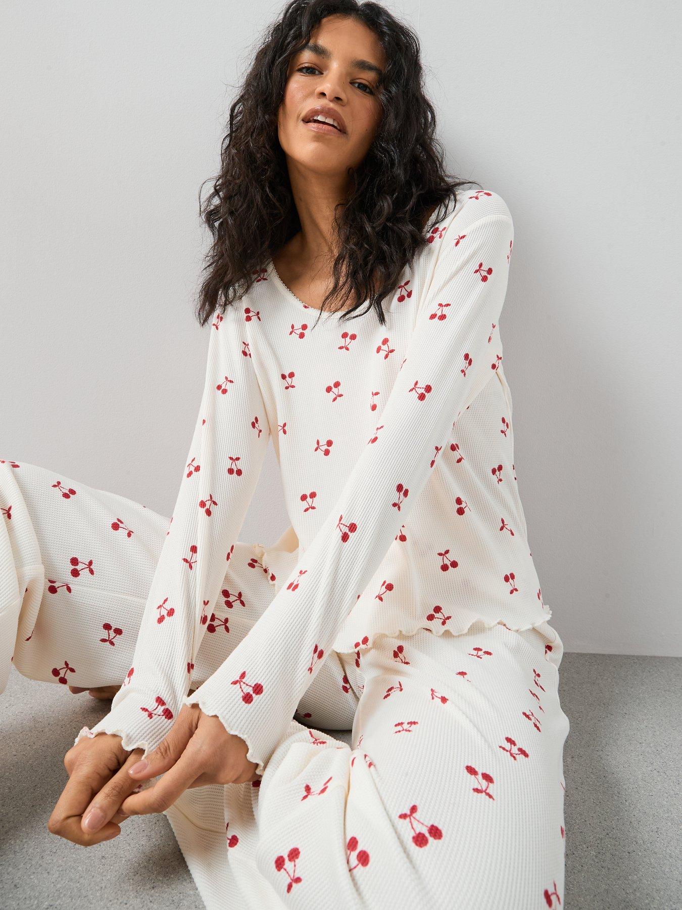 The Very Collection Pointelle Cherry Henley And Wide Leg Trouser ...