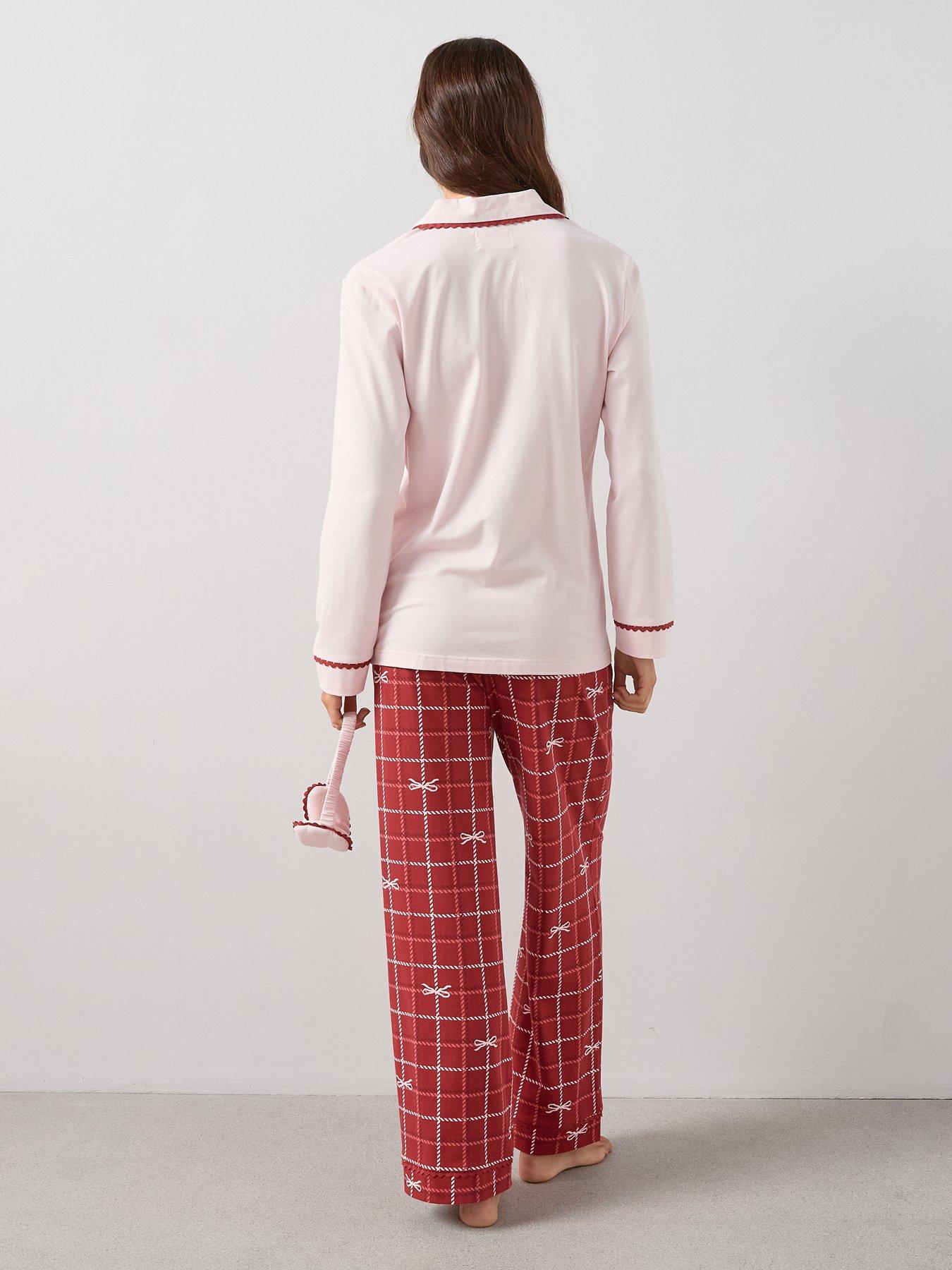 The Very Collection Lace Trim Embroidered Pocket Revere Pj Set With ...