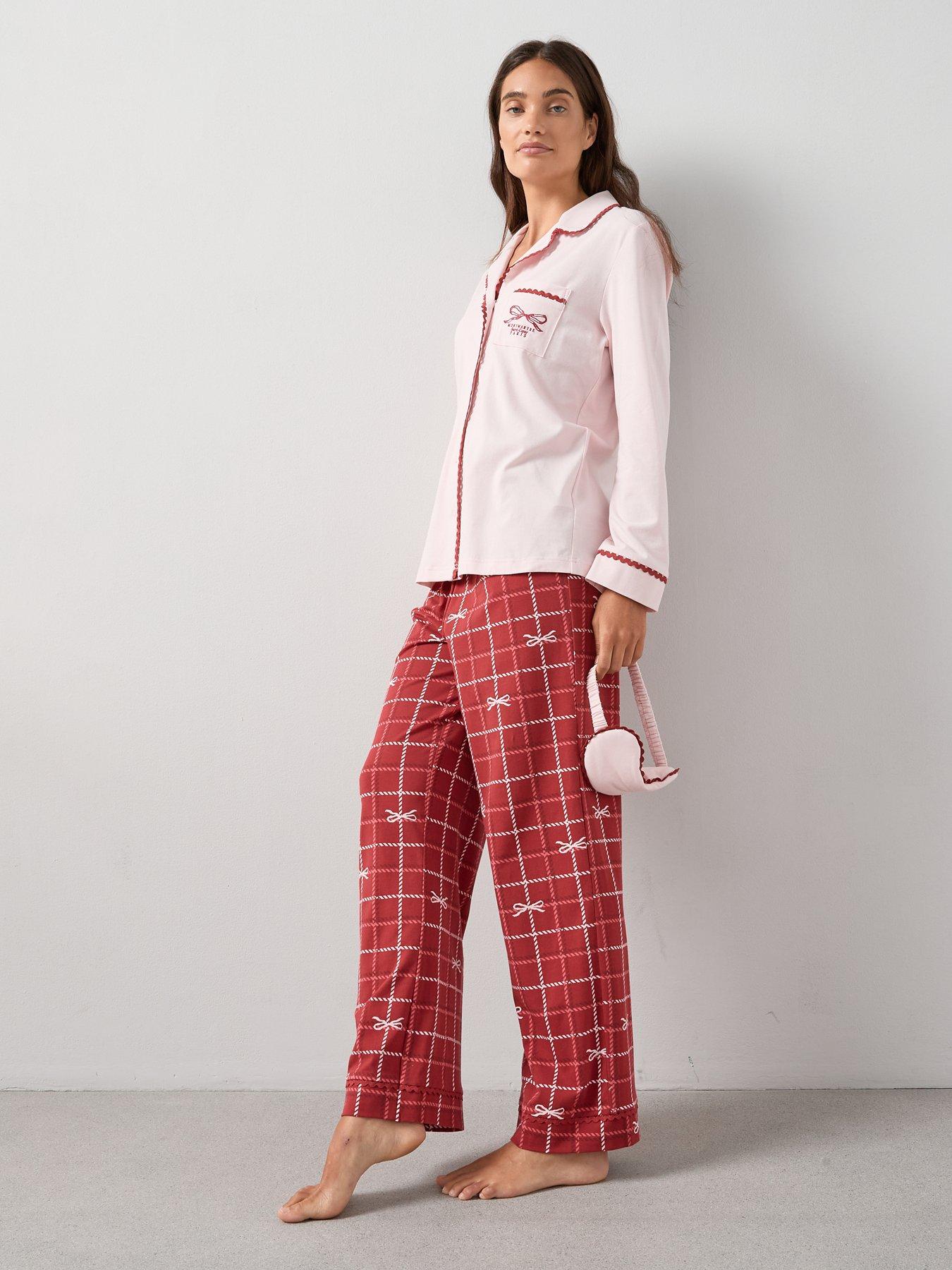 The Very Collection Lace Trim Embroidered Pocket Revere Pj Set With ...