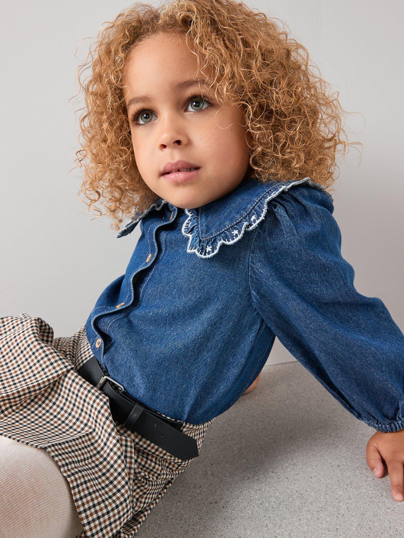 Mini V by Very Girls Denim Embroidered Collar Shirt - Blue | Very