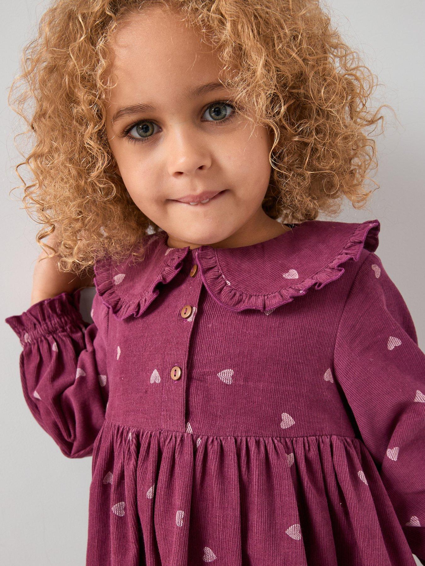 The Very Collection Girls Cord Embroidered Collar Dress - Burgundy | Very