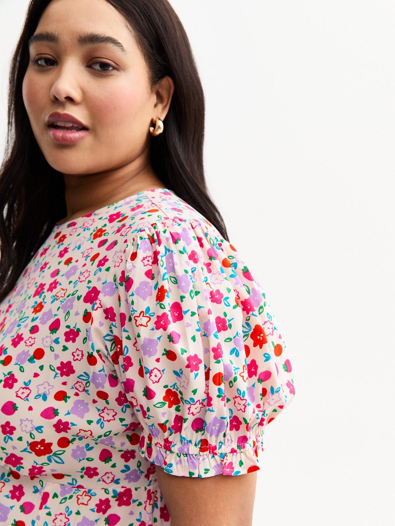 New Look Curves Floral Print Midi Dress - Cream | Very