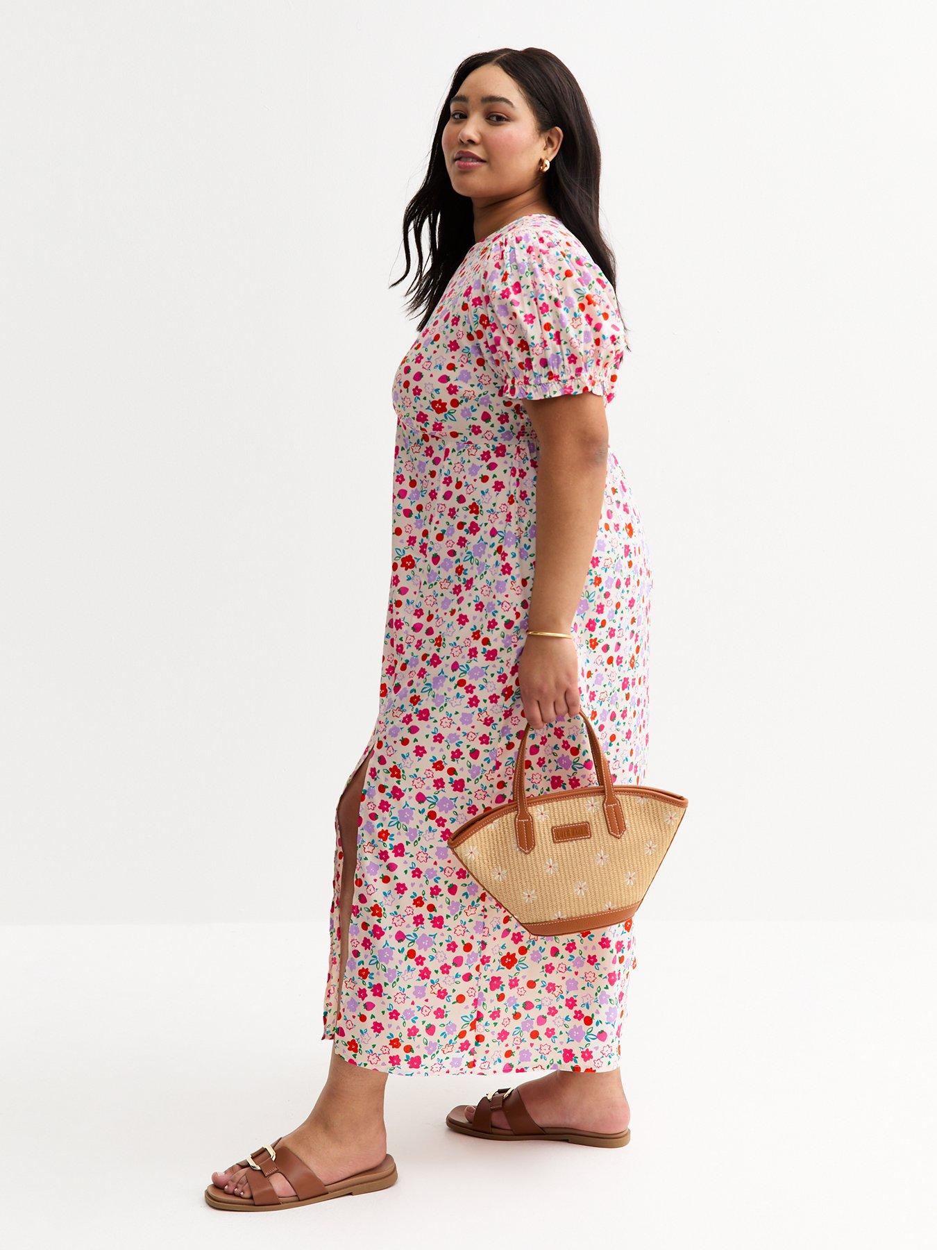 New Look Curves Floral Print Midi Dress - Cream | Very