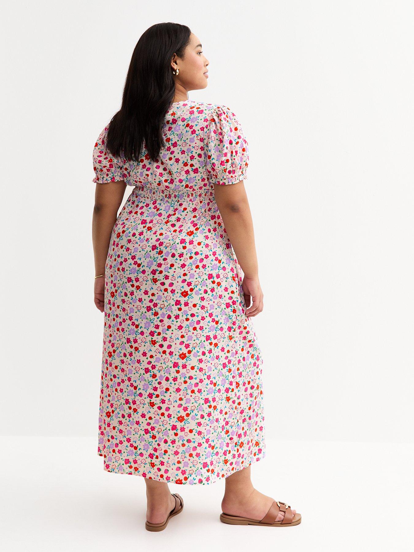New Look Curves Floral Print Midi Dress - Cream | Very