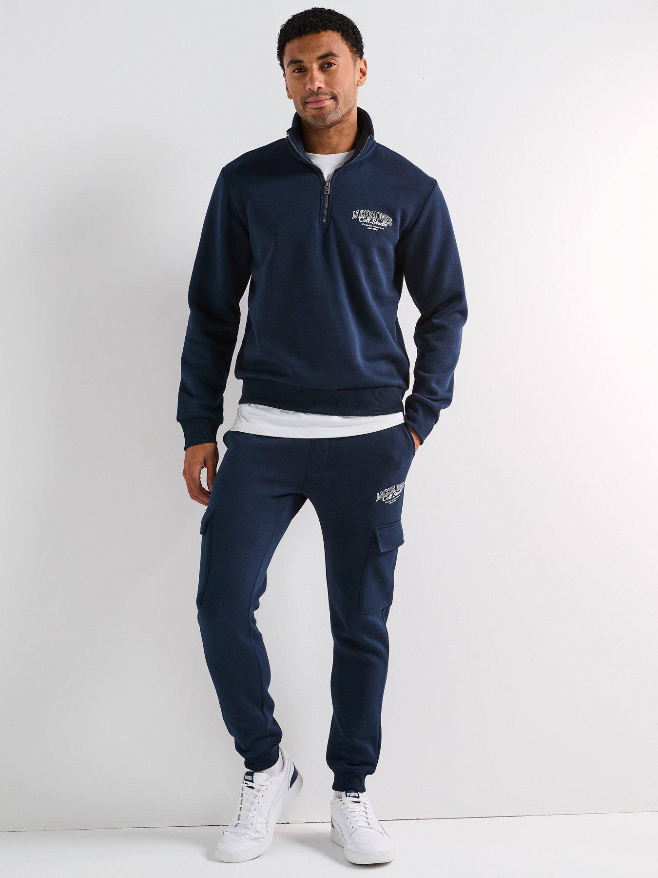 Jack & Jones Makoto Quarter Zip Logo Tracksuit - Navy | Very