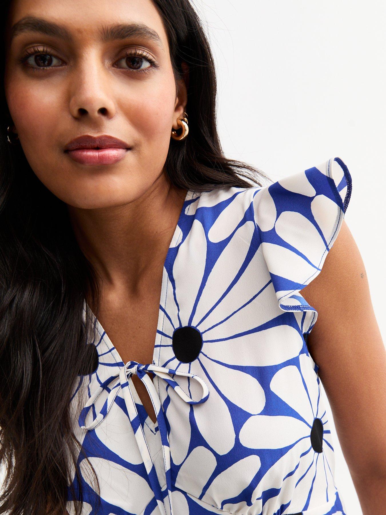 New Look Blue Floral Print V-neck Midi Dress | Very