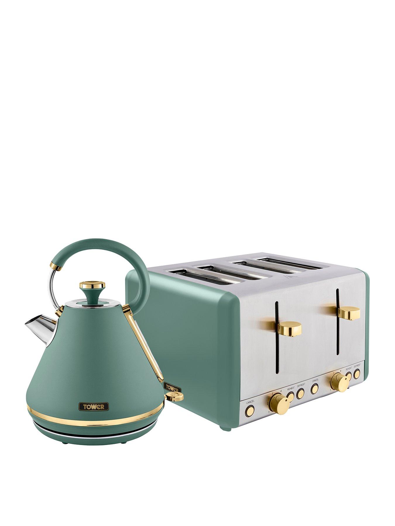 Tower EEJB185 Cavaletto Kettle and 4 Slice Toaster Set - Jade Green | Very