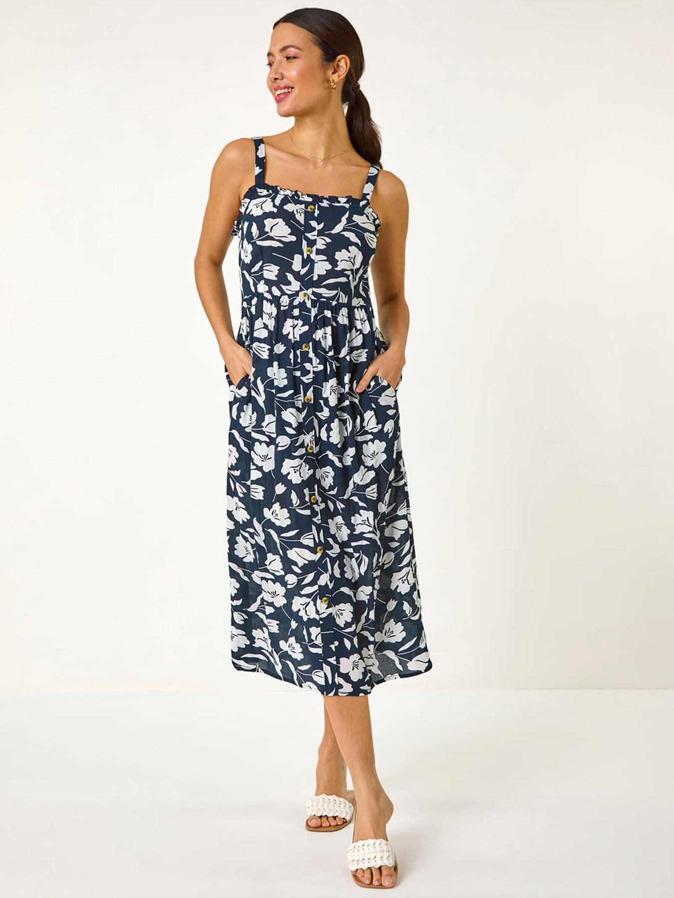 Roman Floral Print Midi Sundress - Navy | Very