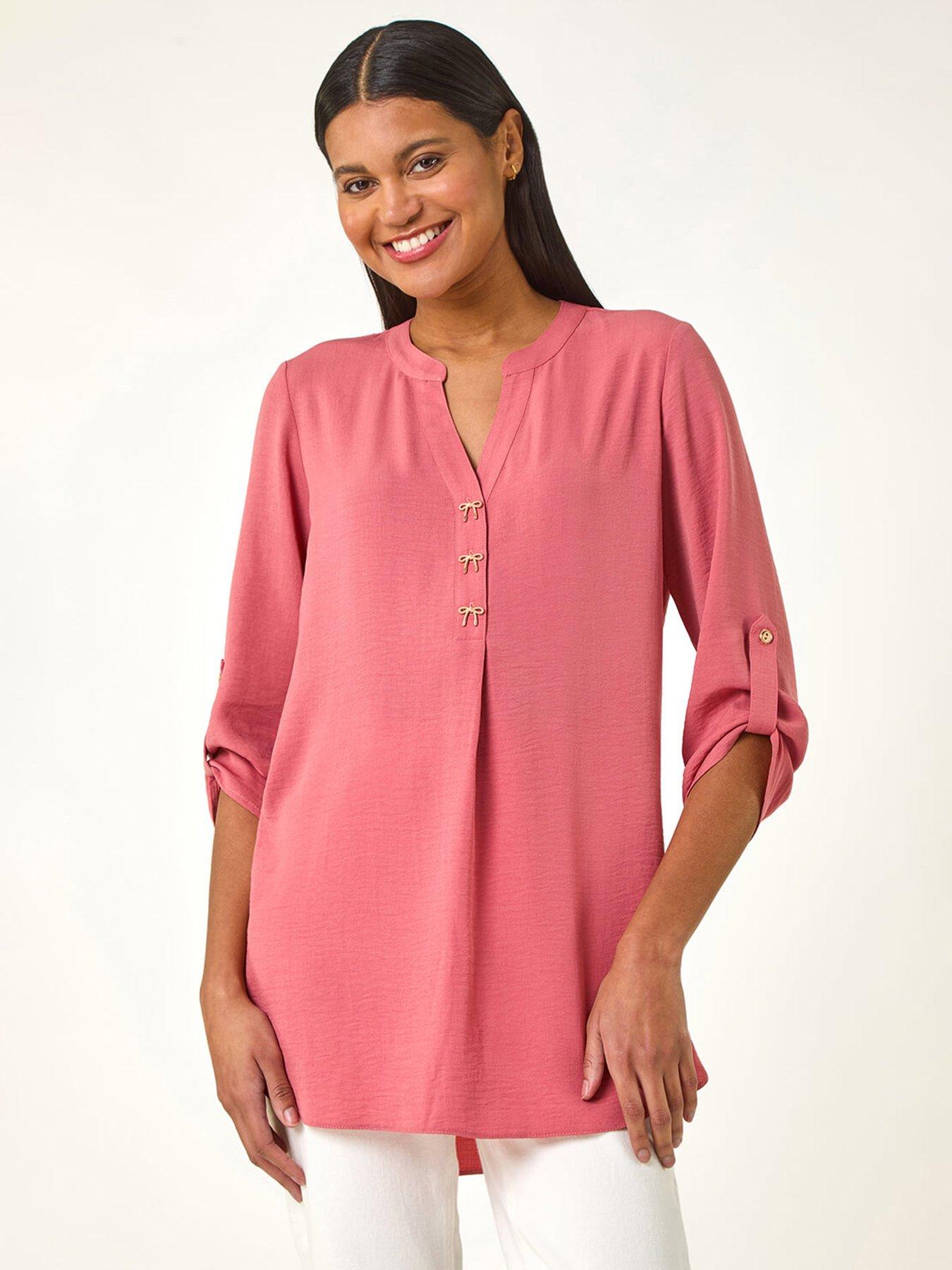 Roman Longline Bow Button Tunic Top - Pink | Very