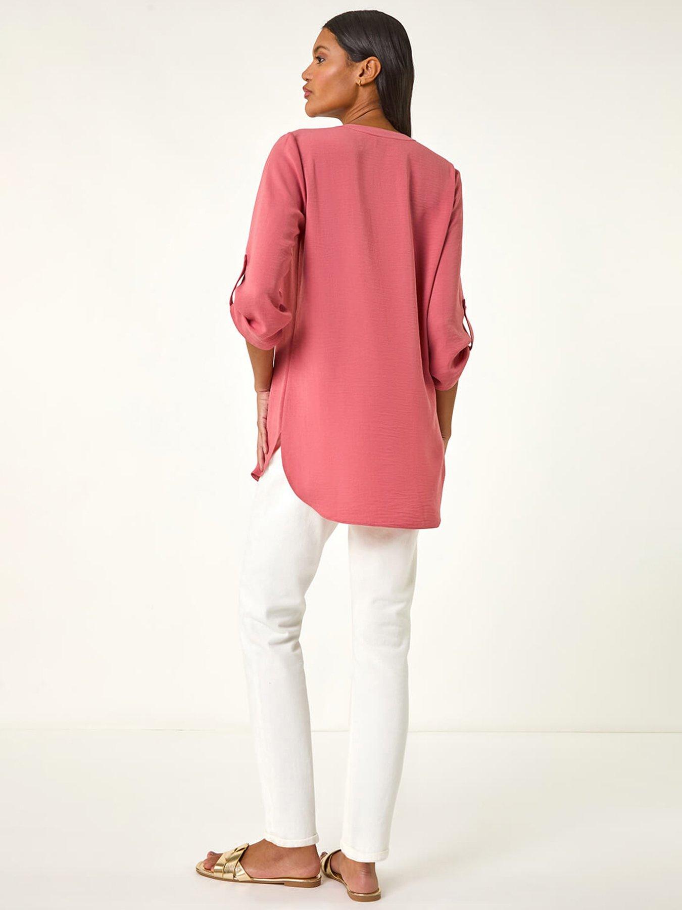 Roman Longline Bow Button Tunic Top - Pink | Very