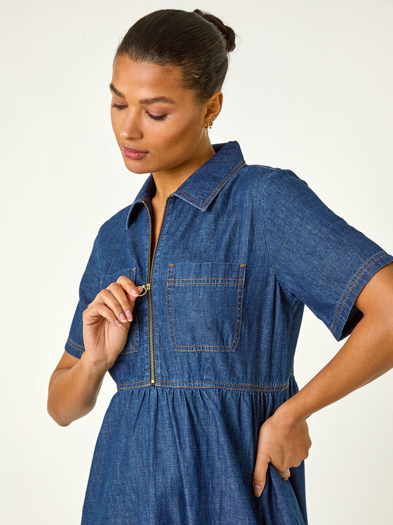 Roman Denim Zip Midi Dress - Blue | Very