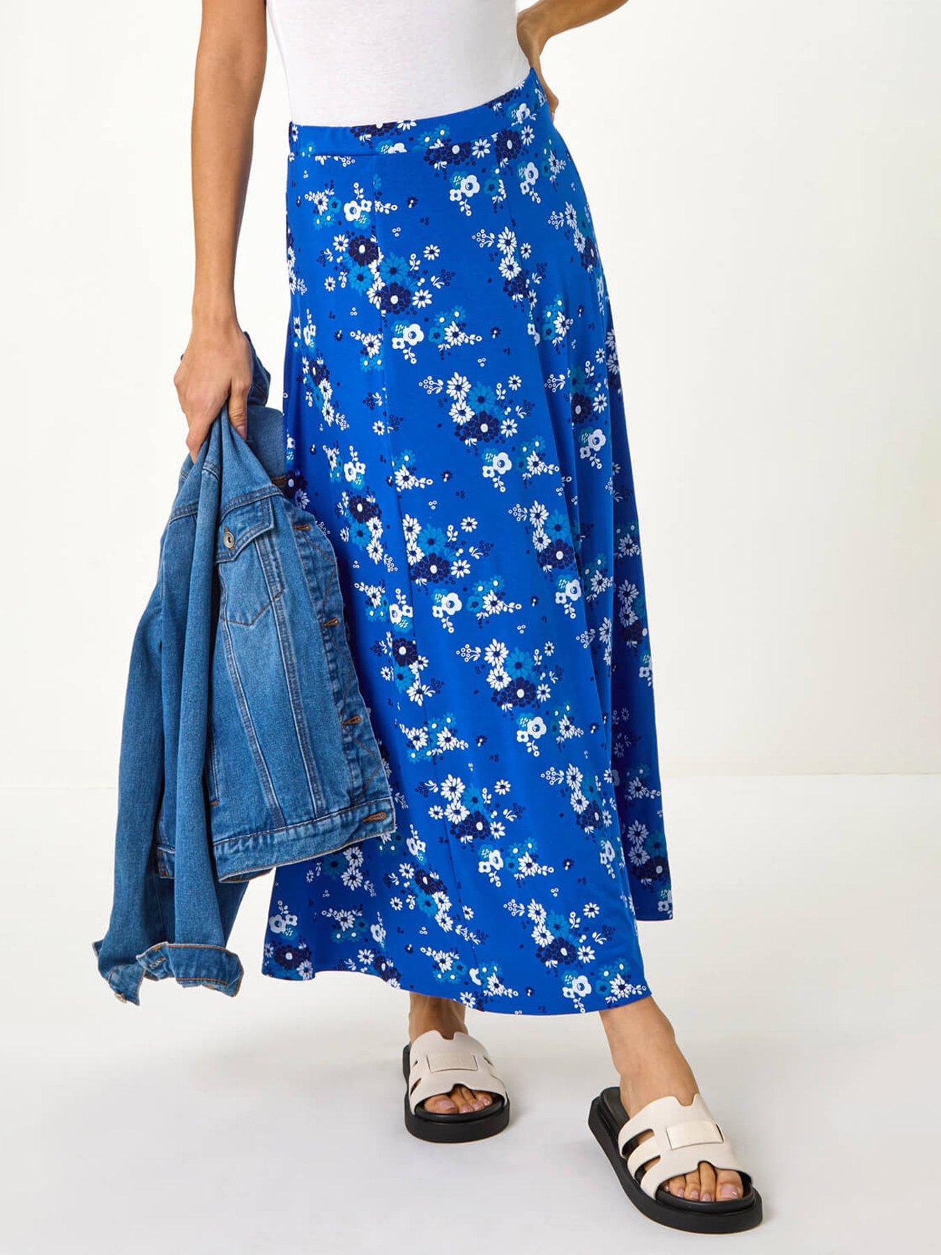 Roman Diagonal Ditsy Floral Print Skirt - Blue | Very