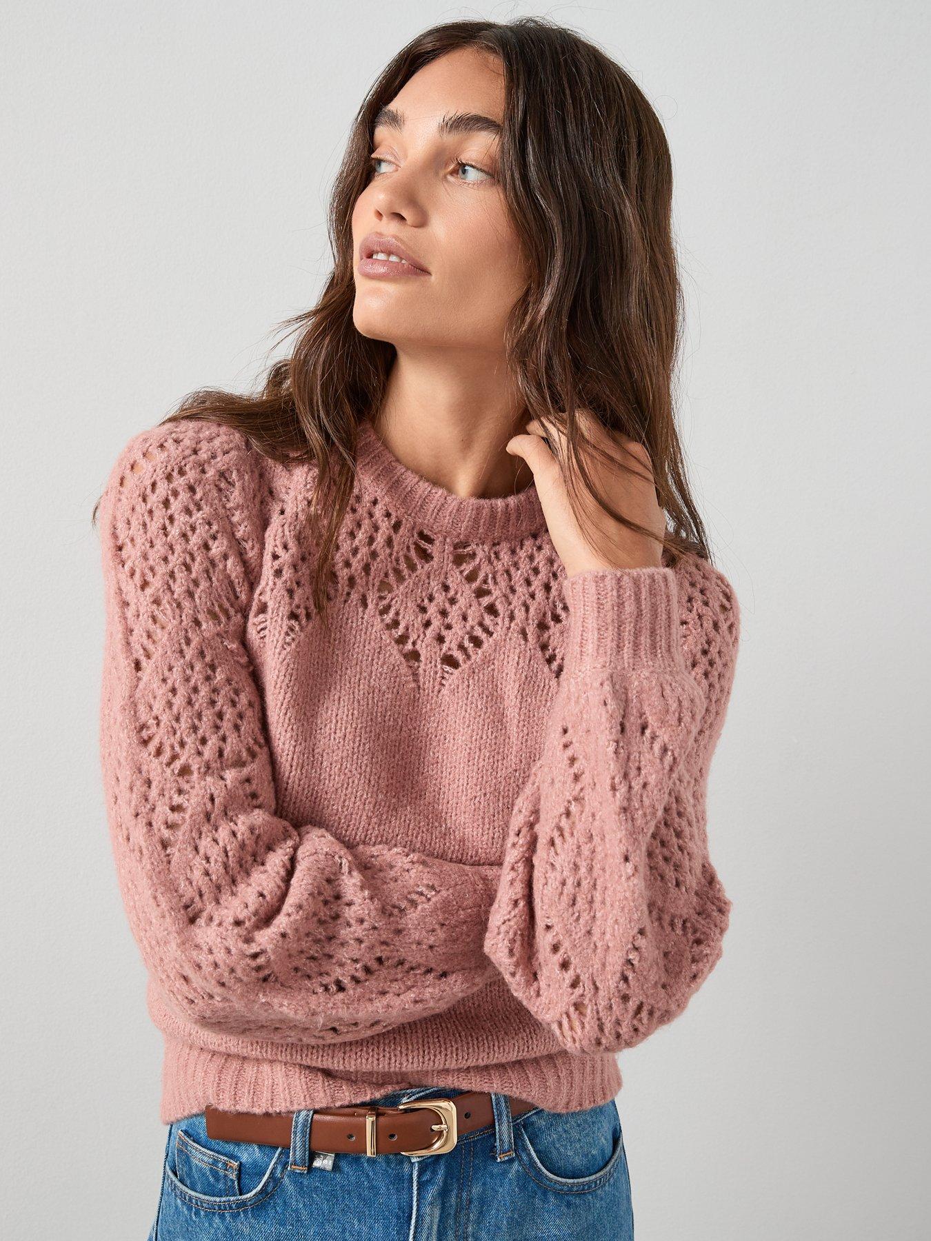 The Very Collection Crew Neck Open Stitch Long Sleeve Jumper - Pink | Very