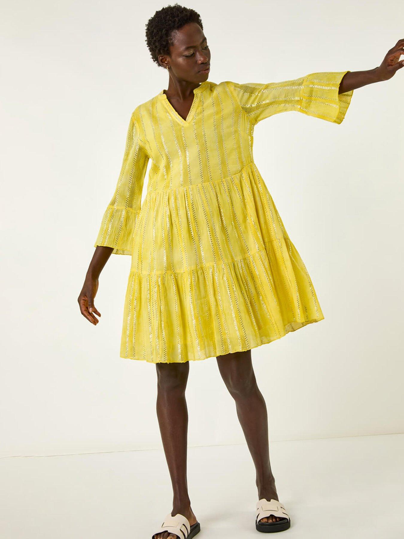 Roman Tie Dye Shimmer Smock Dress - Yellow | Very