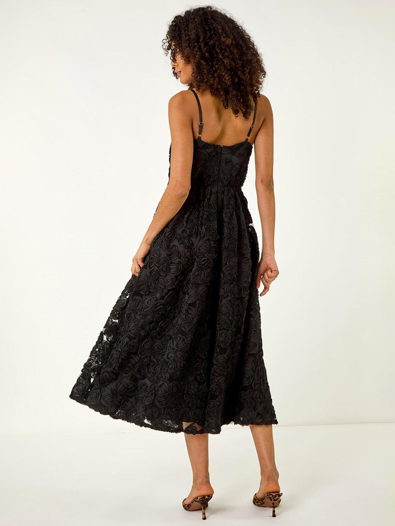 Roman Dusk Floral V-neck Strap Midi Dress - Black | Very