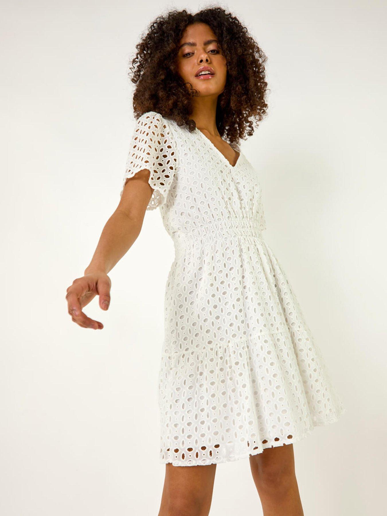 Roman Dusk Broderie Anglaise Tiered Dress - White | Very