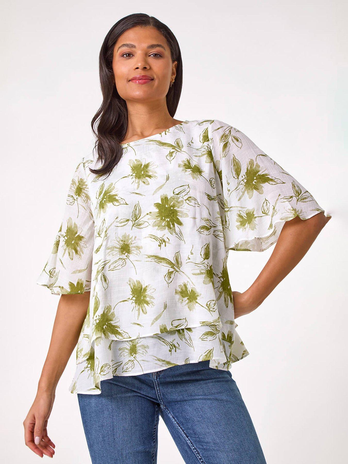 Roman Floral Print Layered Tunic Top - Green | Very