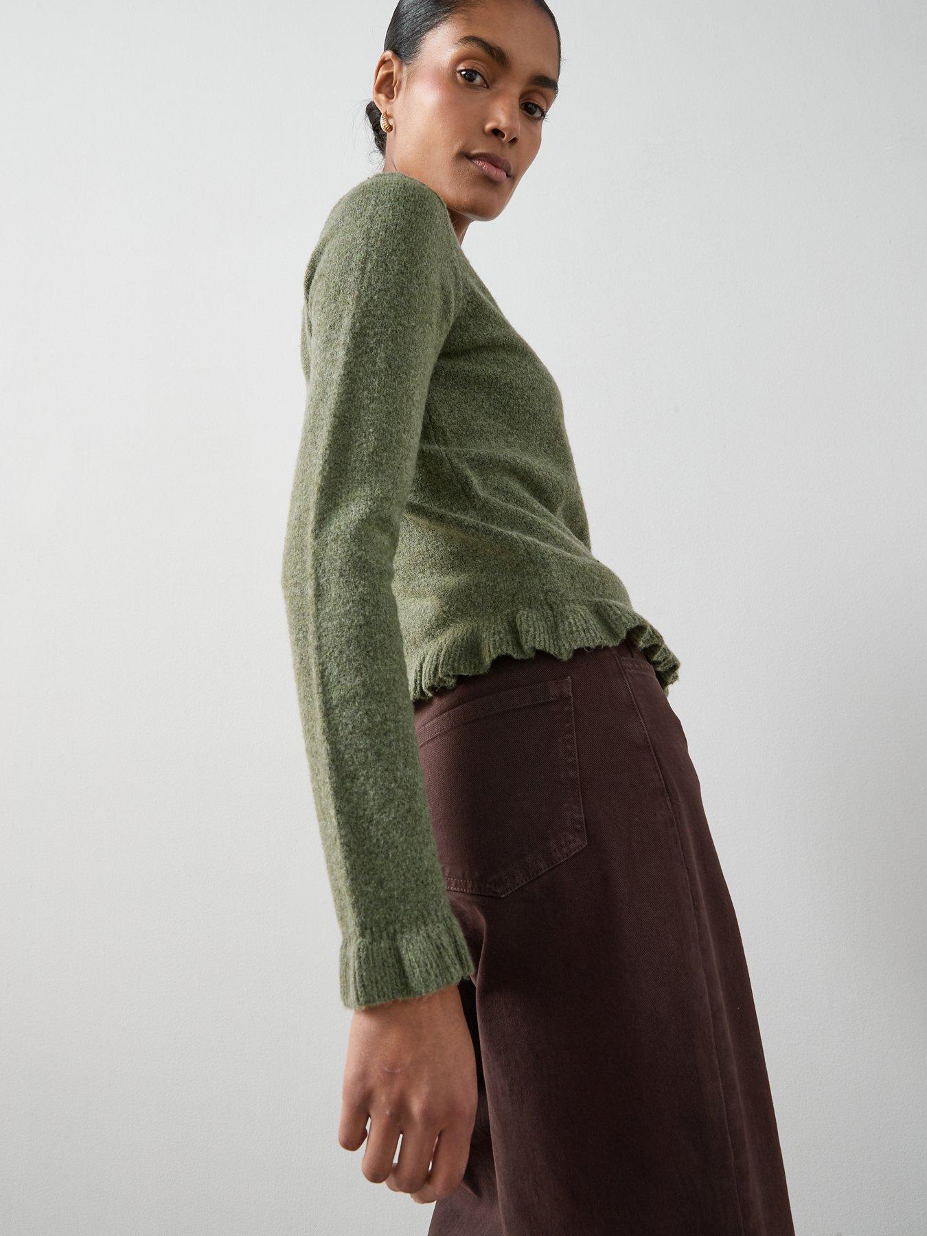 The Very Collection Crew Neck Ruffle Hem Cardigan - Green | Very