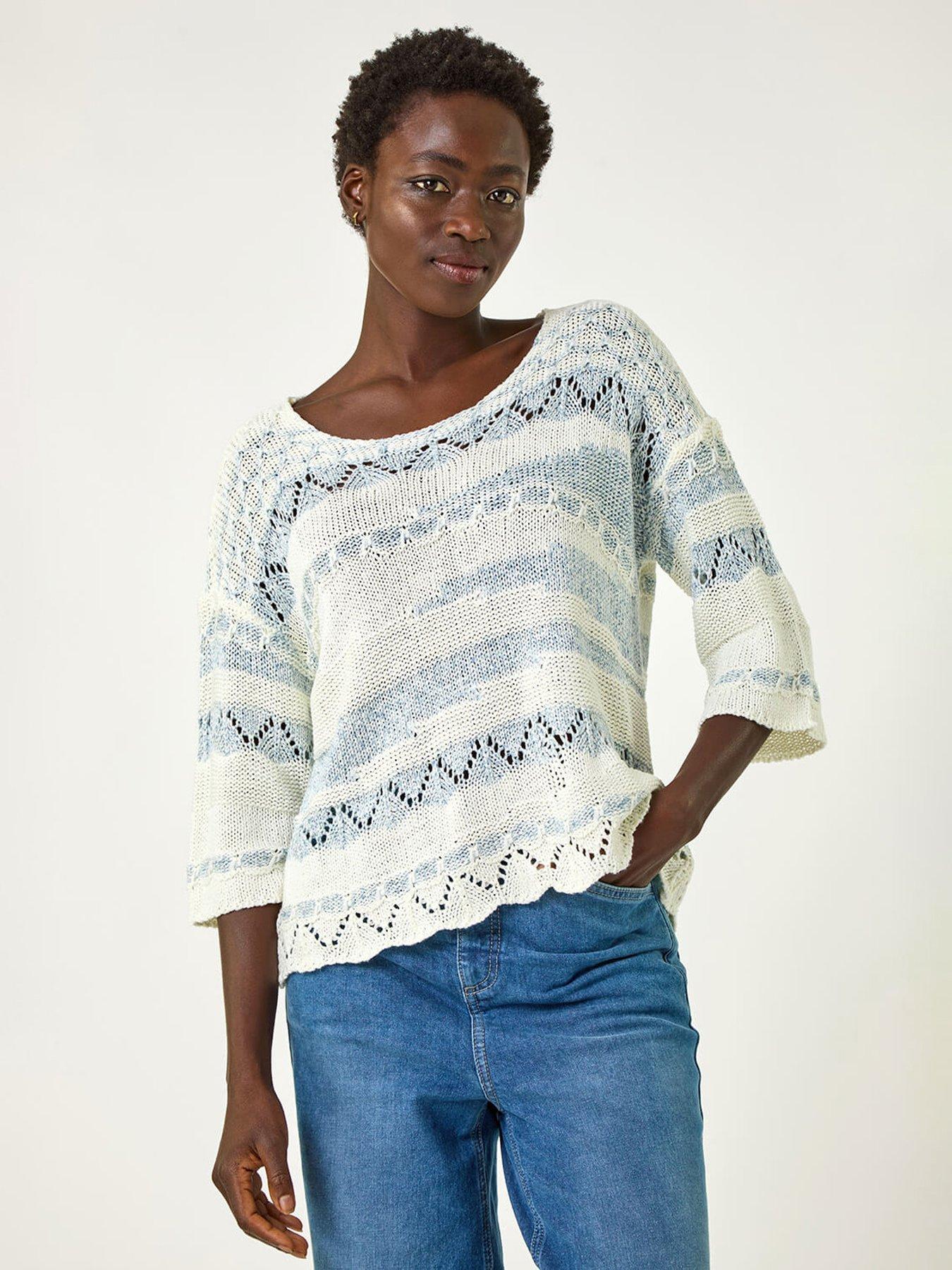 Roman Textured Crew Neck Knitted Jumper - White | Very