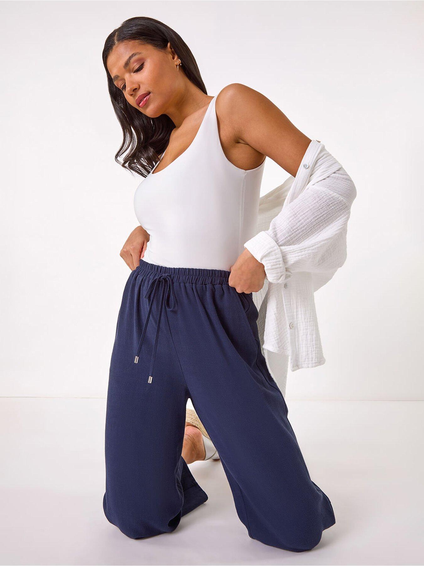 Roman Cropped Linen Trousers - Navy | Very
