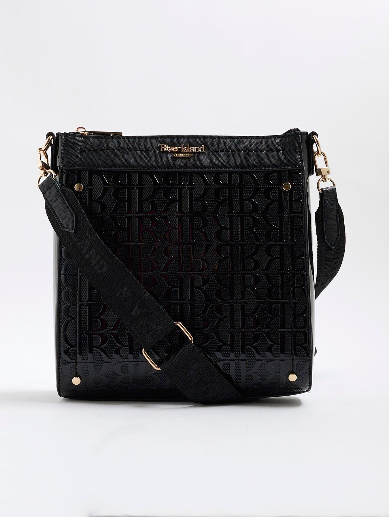 River Island Patent Monogram Messenger - Black | Very