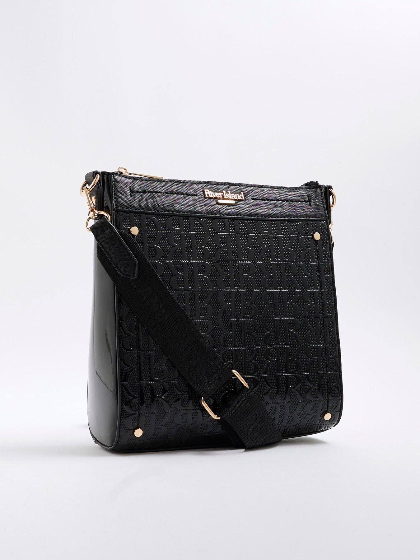 River Island Patent Monogram Messenger - Black | Very
