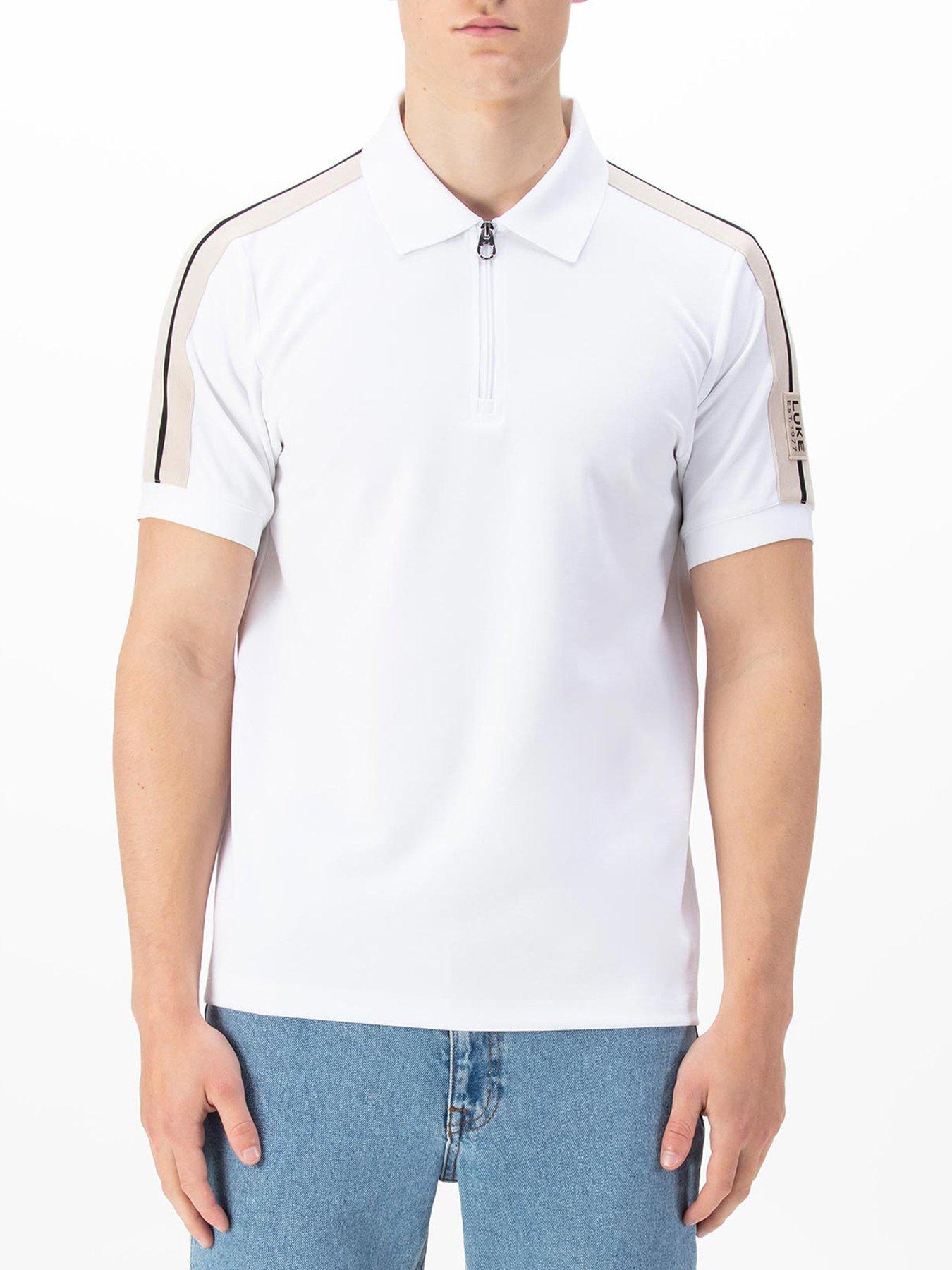 Luke 1977 Caltech Tape Detailing Short Sleeve Polo Shirt - White | Very