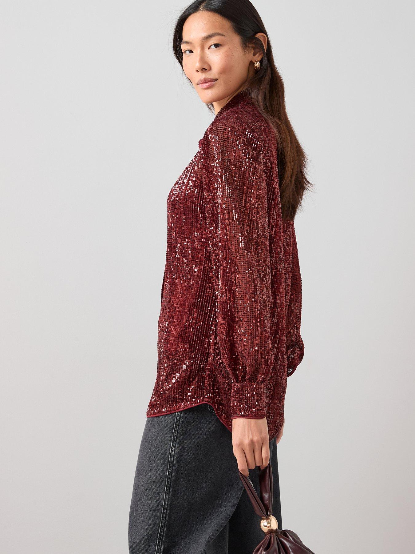 The Very Collection Sequin Longline Shirt - Red | Very