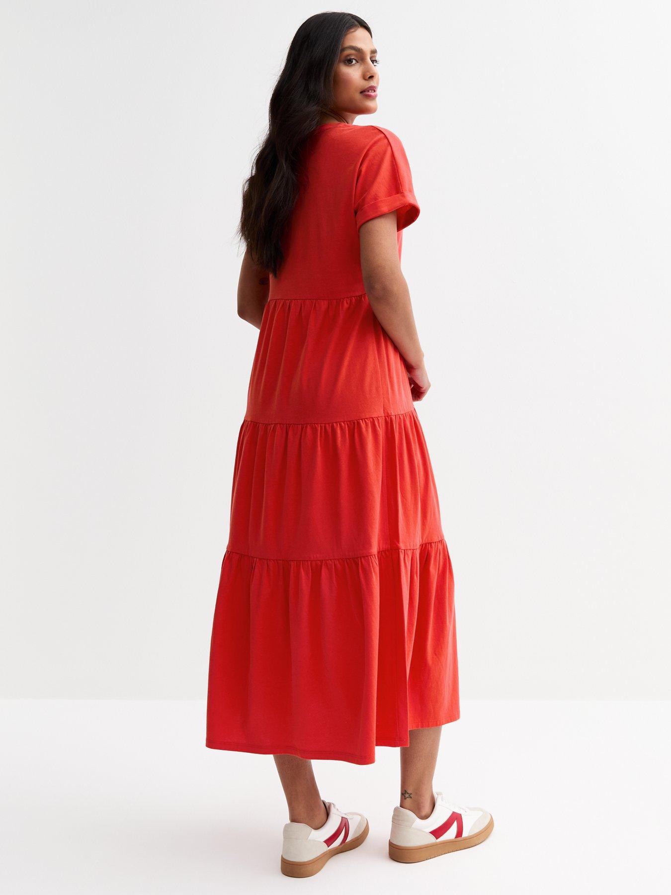 New Look Jersey Tiered Skirt Midi Smock Dress - Red | Very