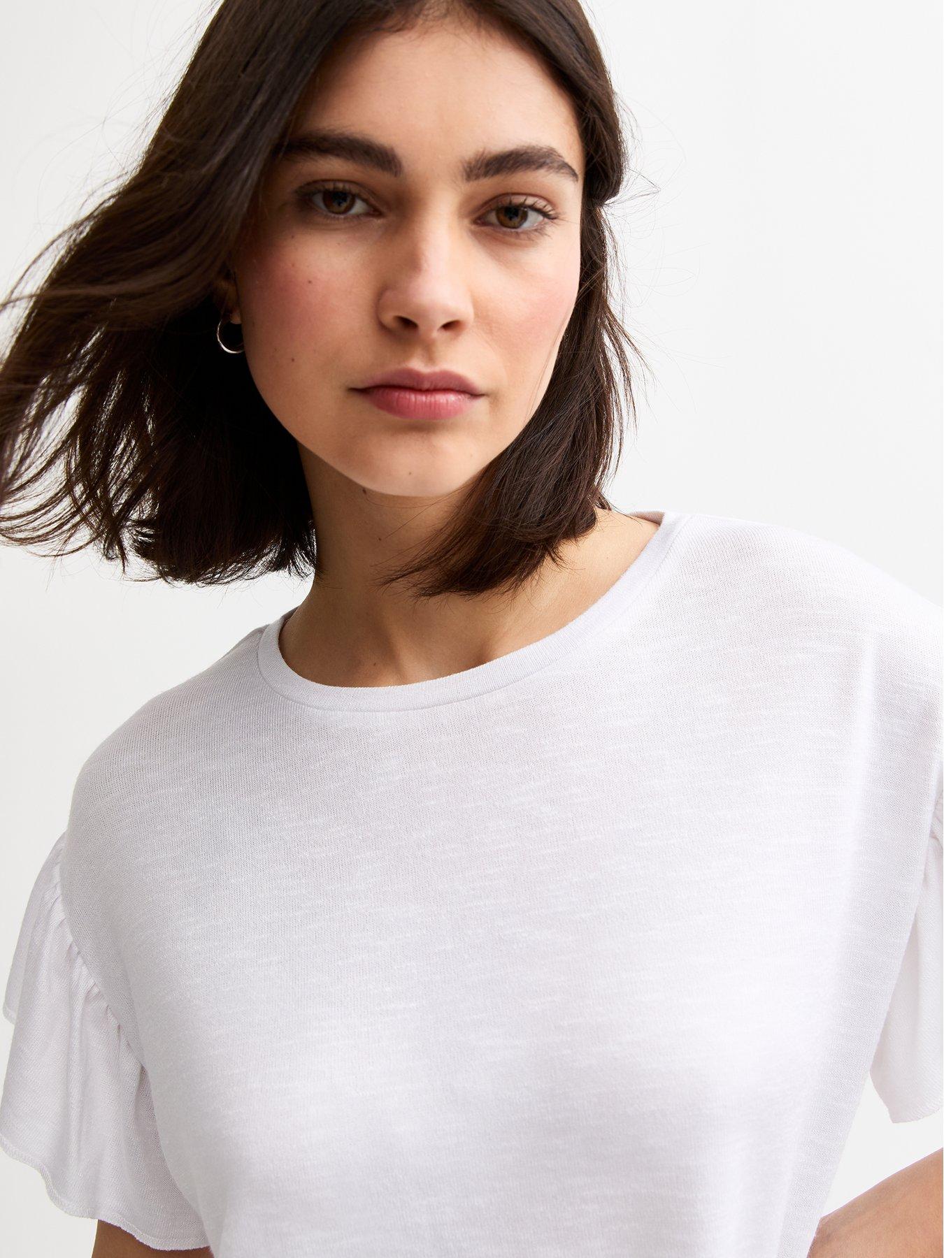 New Look Textured Frilly Trim Top - White | Very