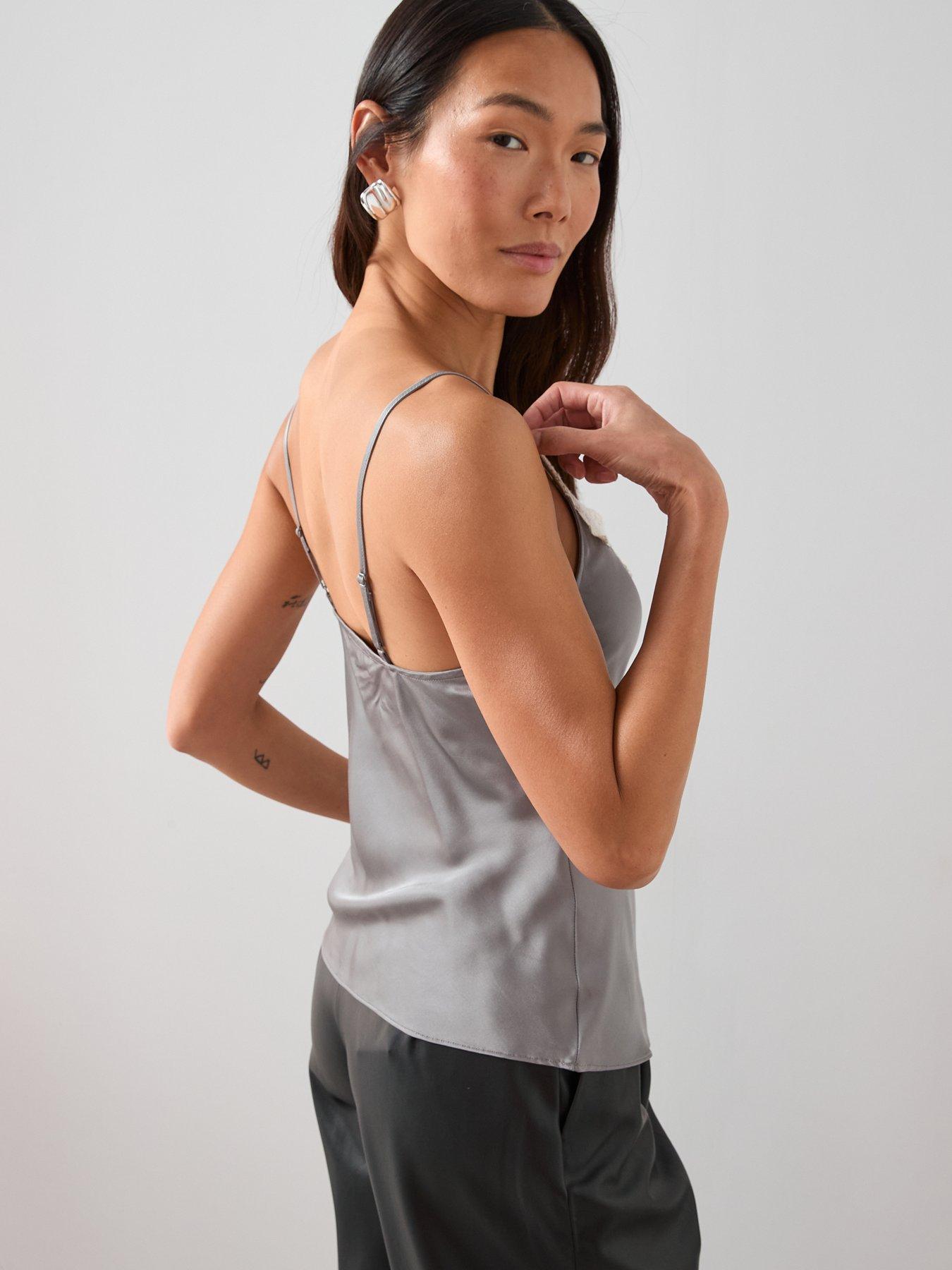 The Very Collection Lace Trim Satin Cami Top - Grey | Very