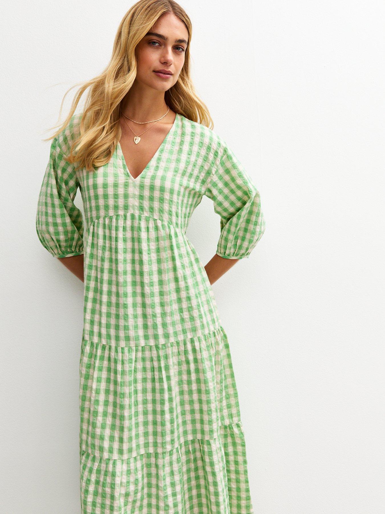 New Look Gingham Check Smock Midi Dress - Green | Very