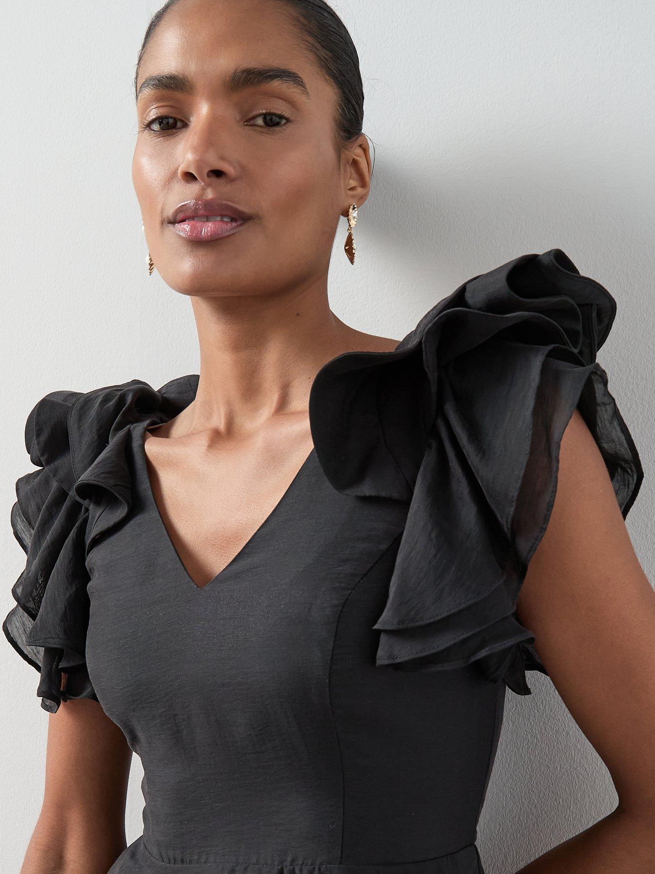 The Very Collection One Shoulder Oversized Corsage Top - Black | Very