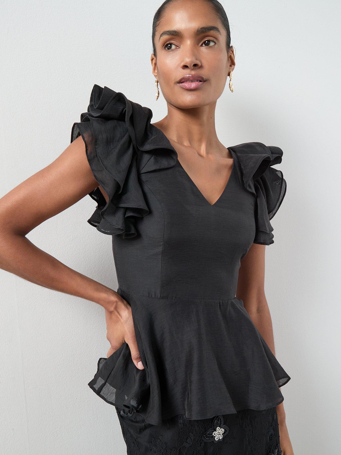 The Very Collection One Shoulder Oversized Corsage Top - Black | Very