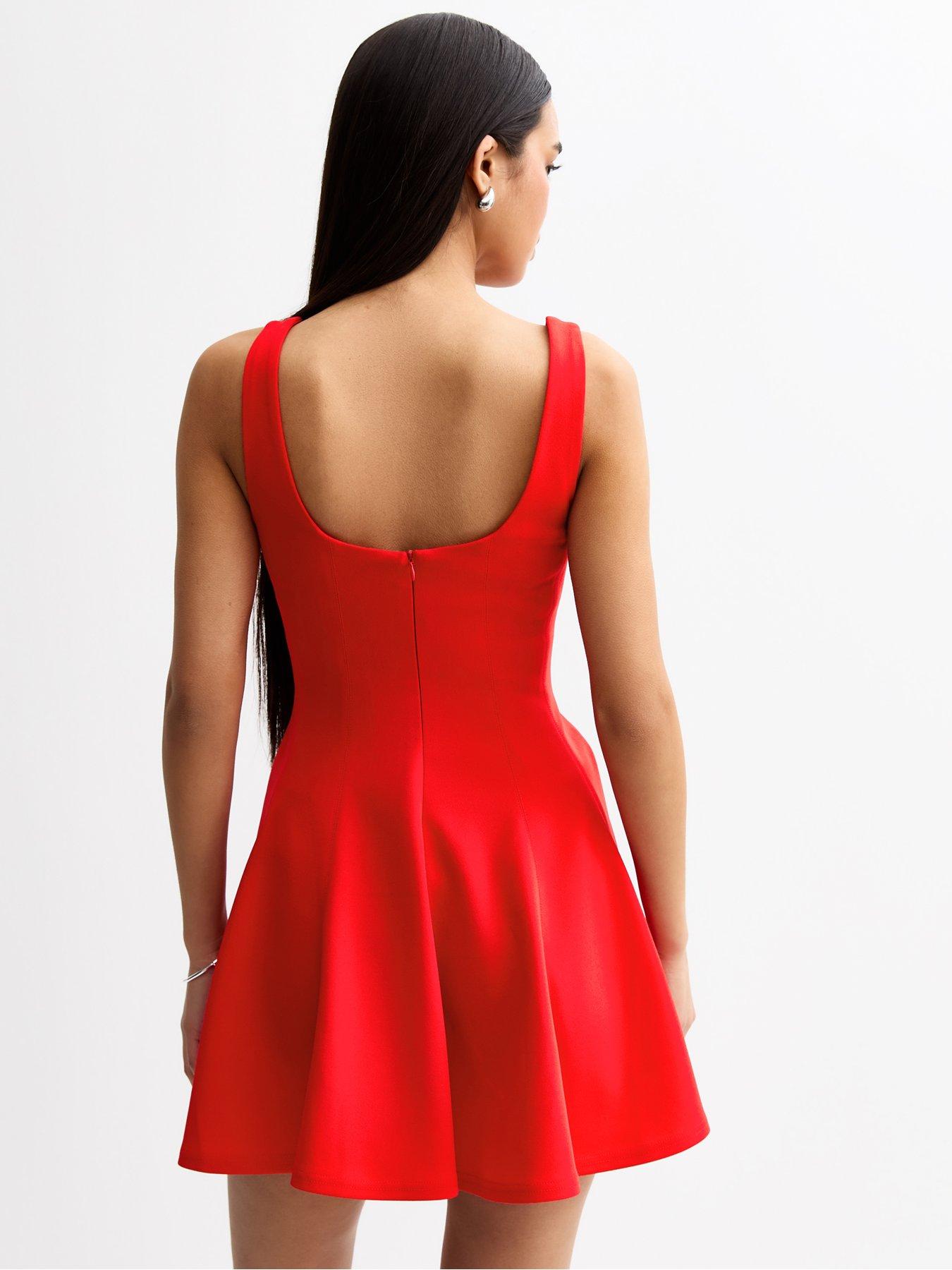 New Look Square Neck Flared Mini Dress - Red | Very