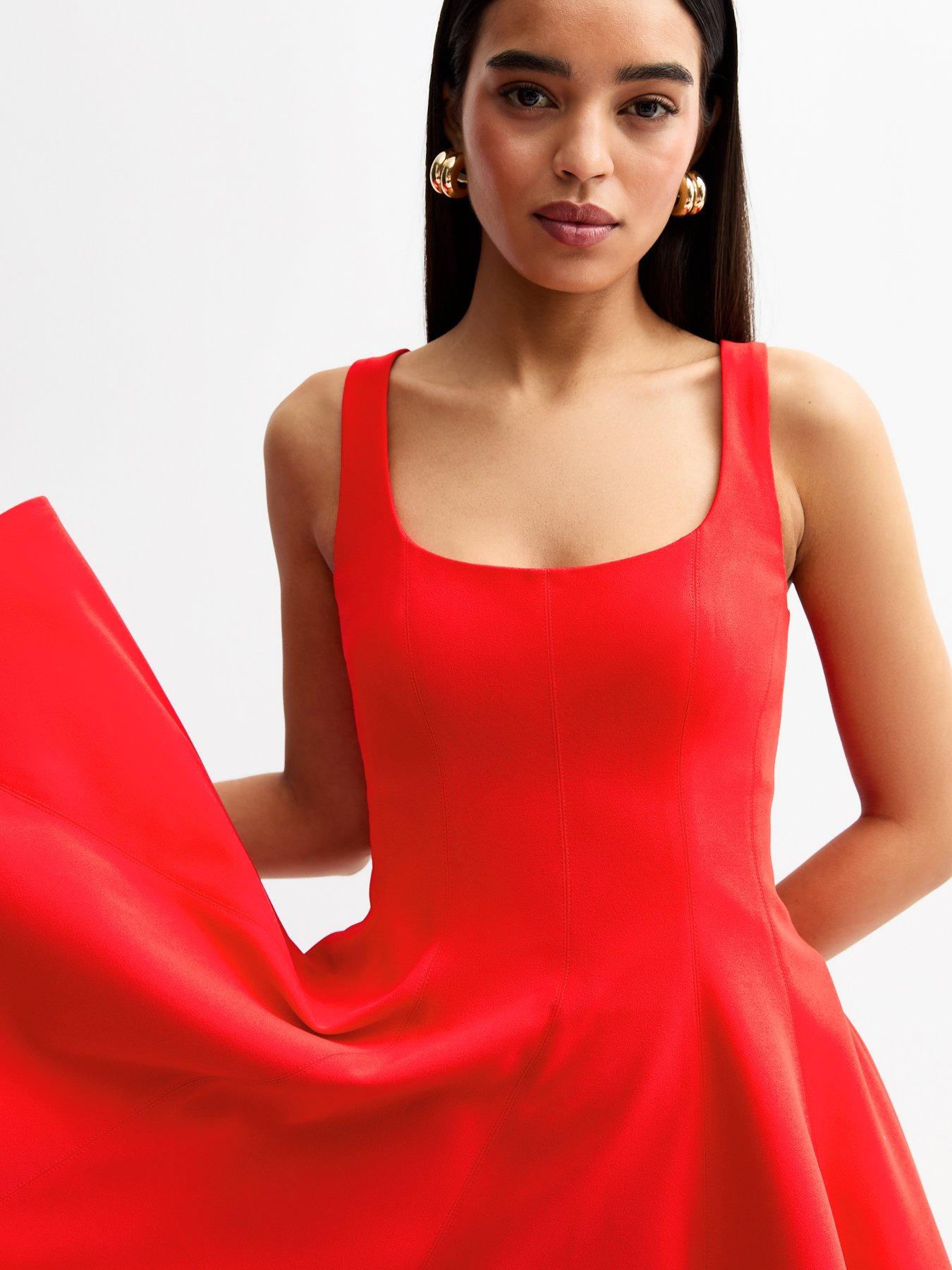 New Look Square Neck Flared Mini Dress - Red | Very