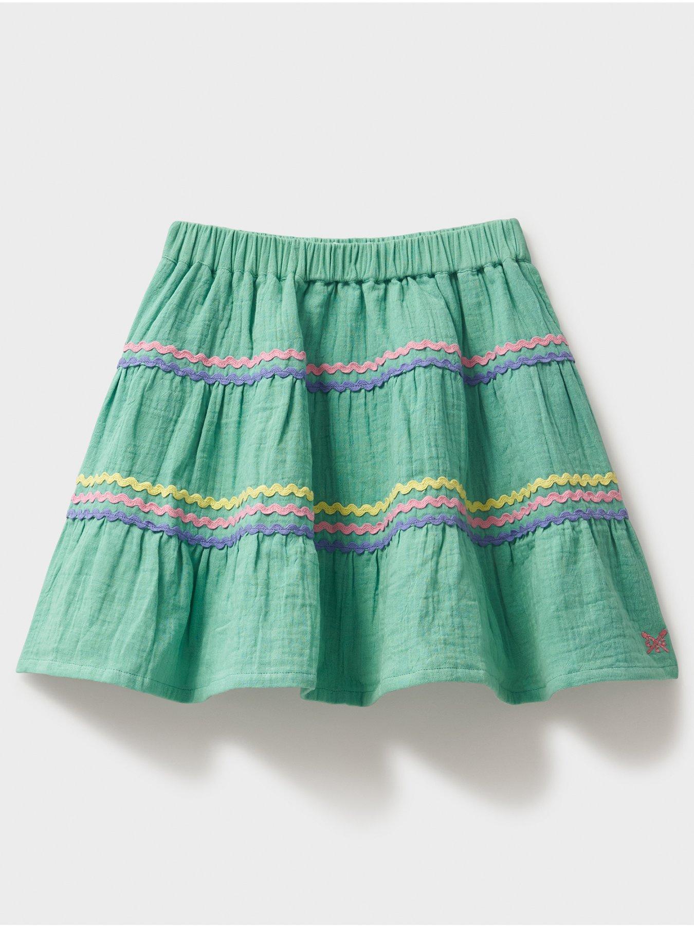 Crew Clothing Girls Cotton Tiered Ric Rac Skirt - Green | Very