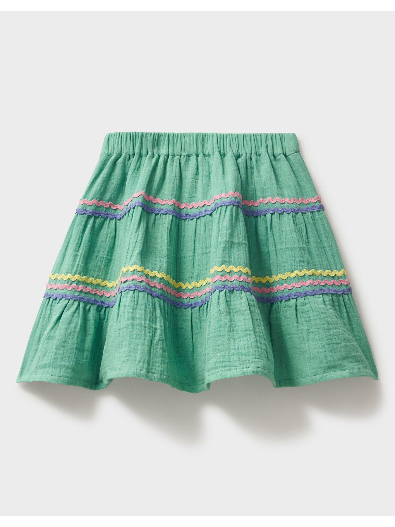 Crew Clothing Girls Cotton Tiered Ric Rac Skirt - Green | Very