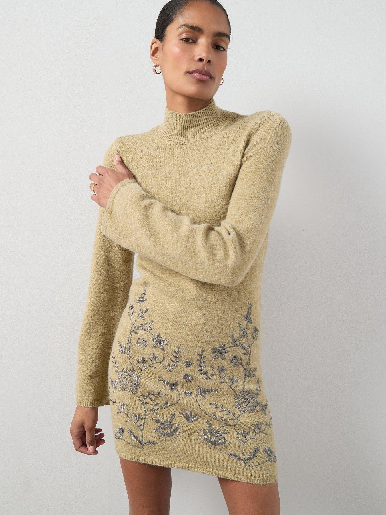 The Very Collection High Neck Embroidered Mini Dress - Green | Very