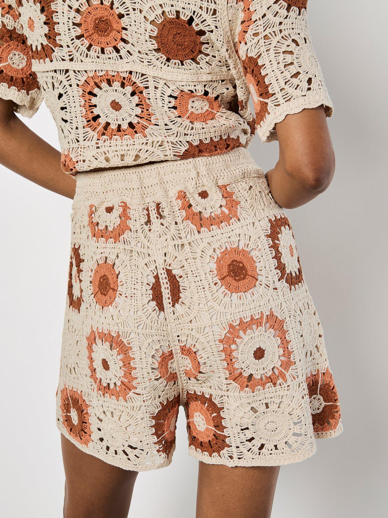 Apricot Crochet Squares Shorts - Cream | Very